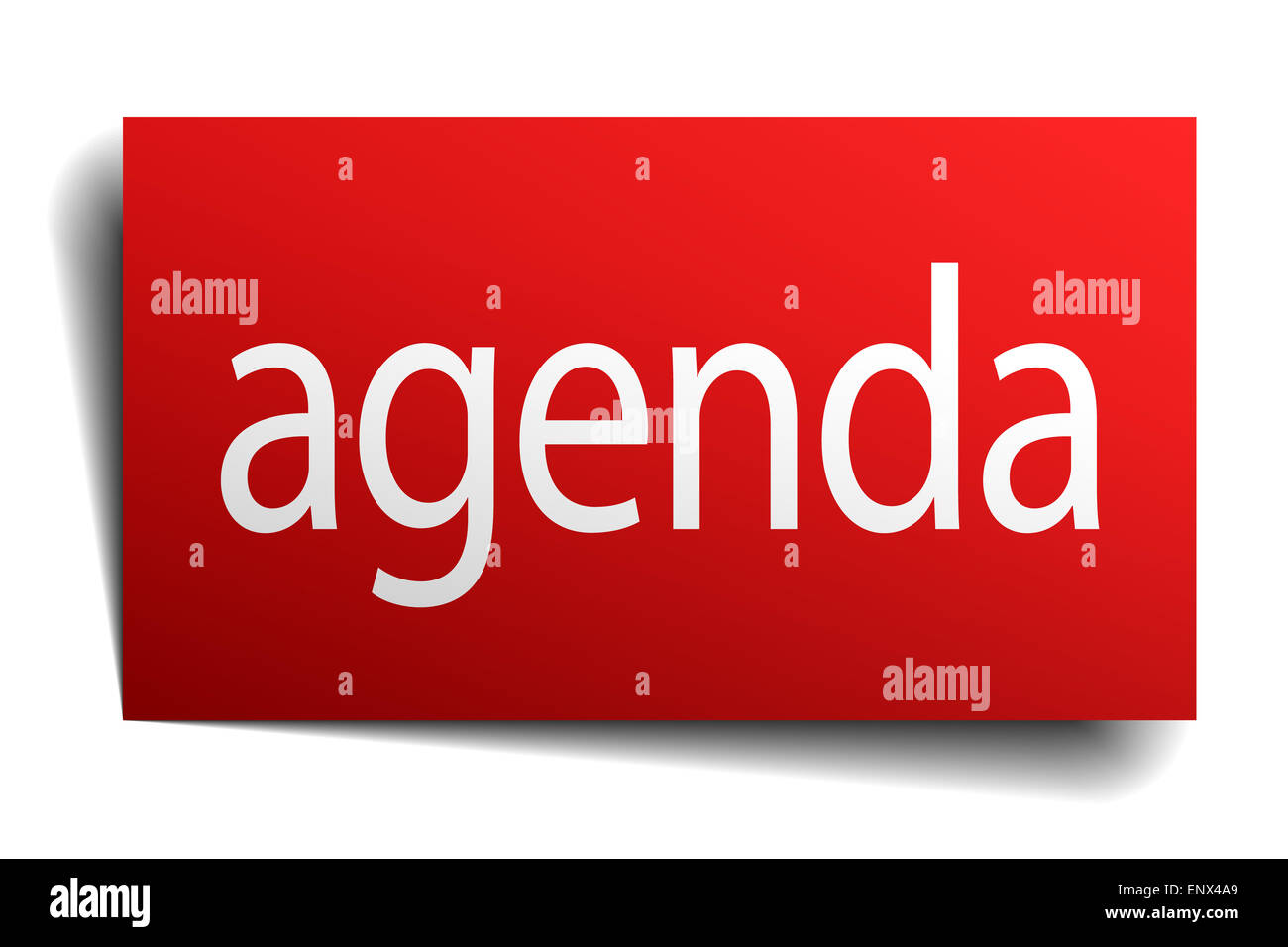 agenda red paper sign isolated on white Stock Photo - Alamy