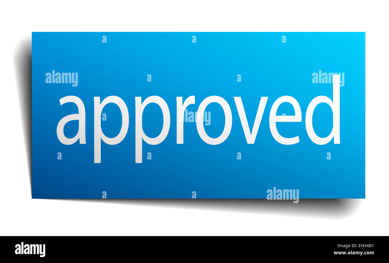 approved blue square isolated paper sign on white Stock Photo - Alamy