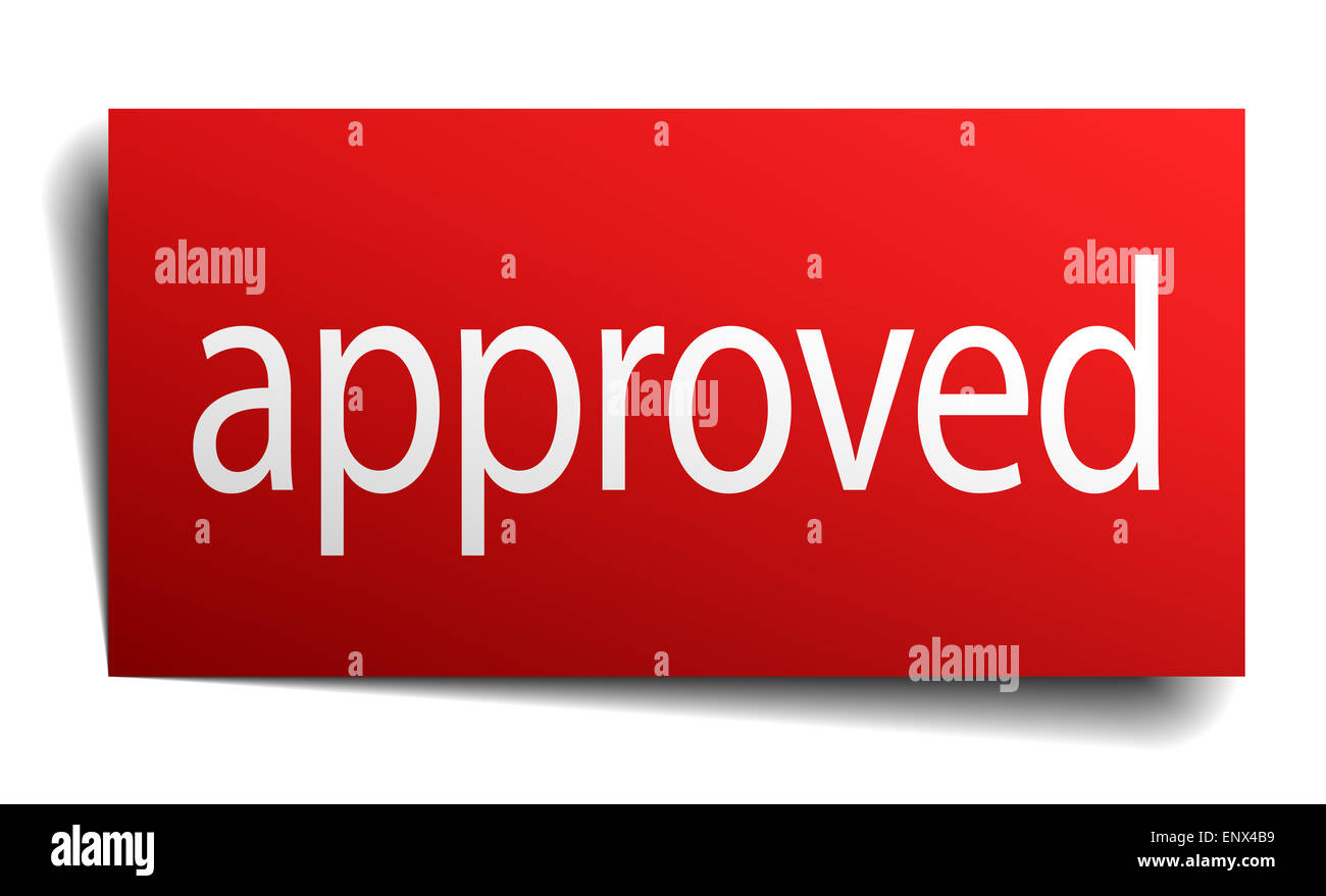 approved red paper sign isolated on white Stock Photo - Alamy