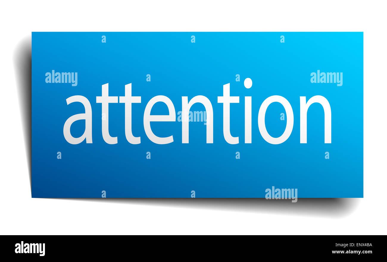 attention blue square isolated paper sign on white Stock Photo - Alamy