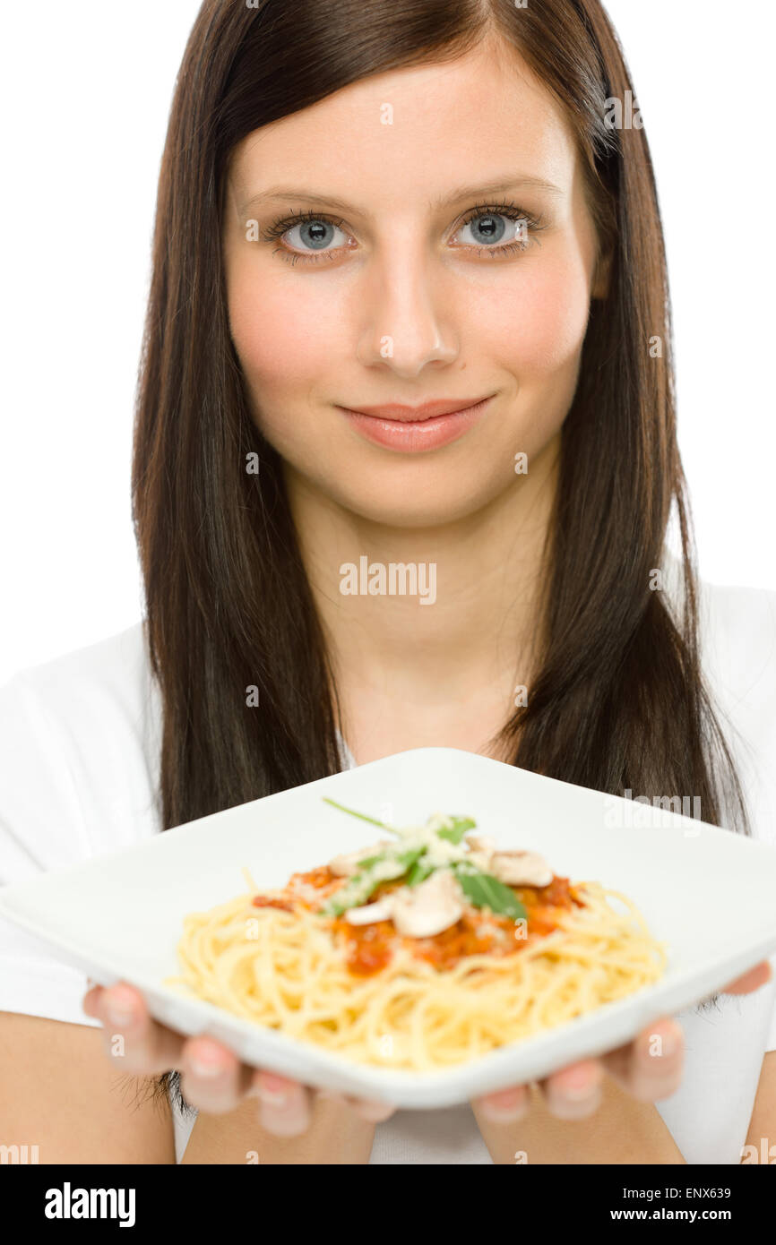 Italian food - portrait woman spaghetti sauce Stock Photo - Alamy