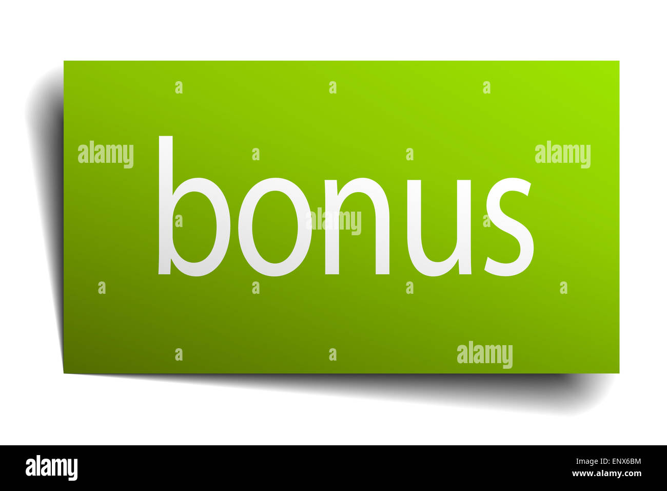 bonus green paper sign on white background Stock Photo - Alamy