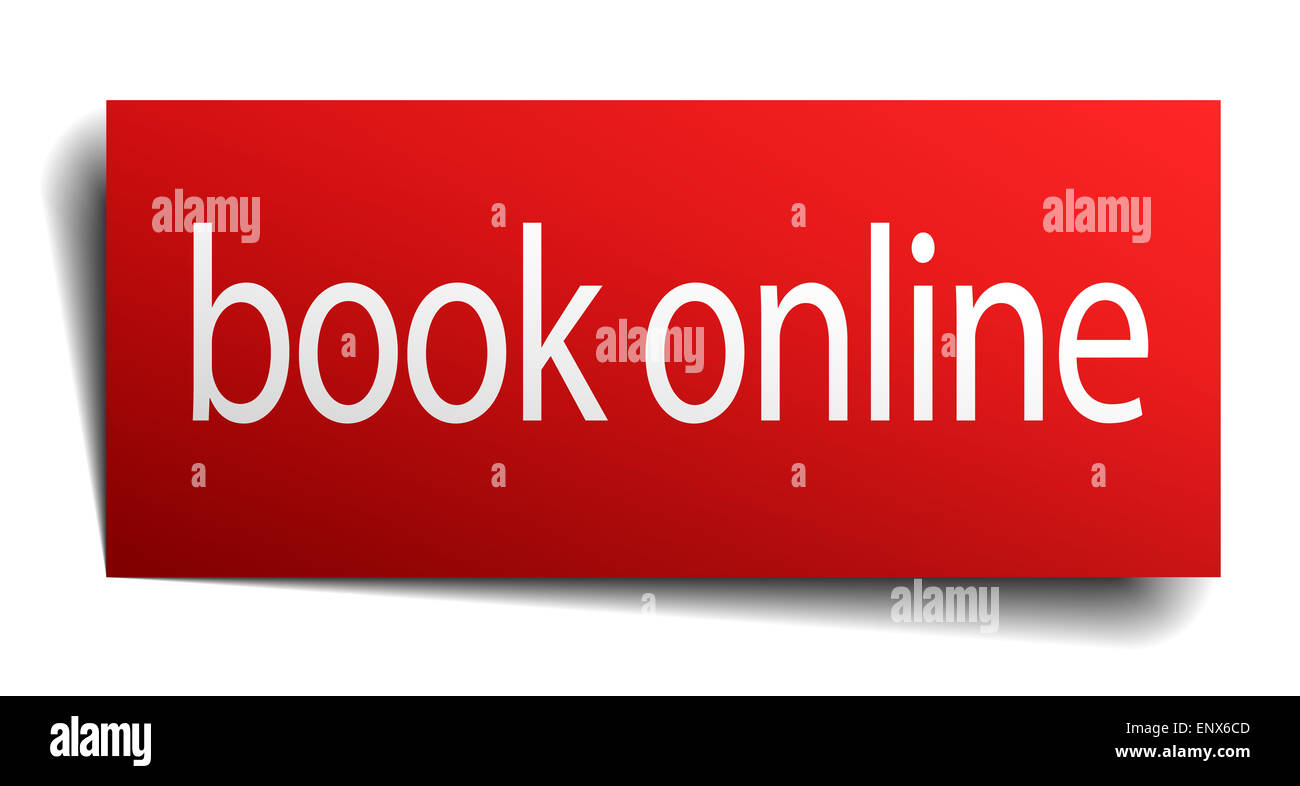 book online red paper sign isolated on white Stock Photo - Alamy