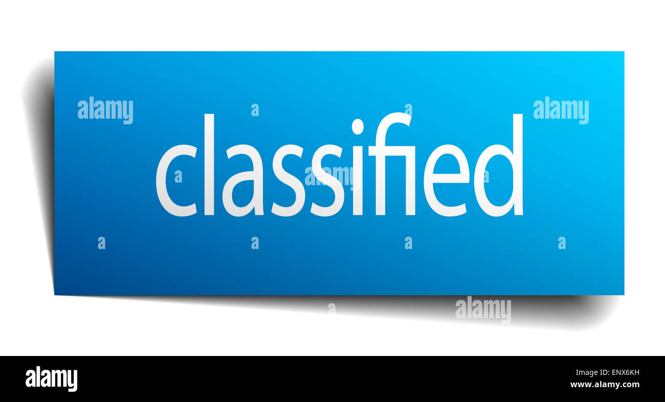 classified blue square isolated paper sign on white Stock Photo - Alamy