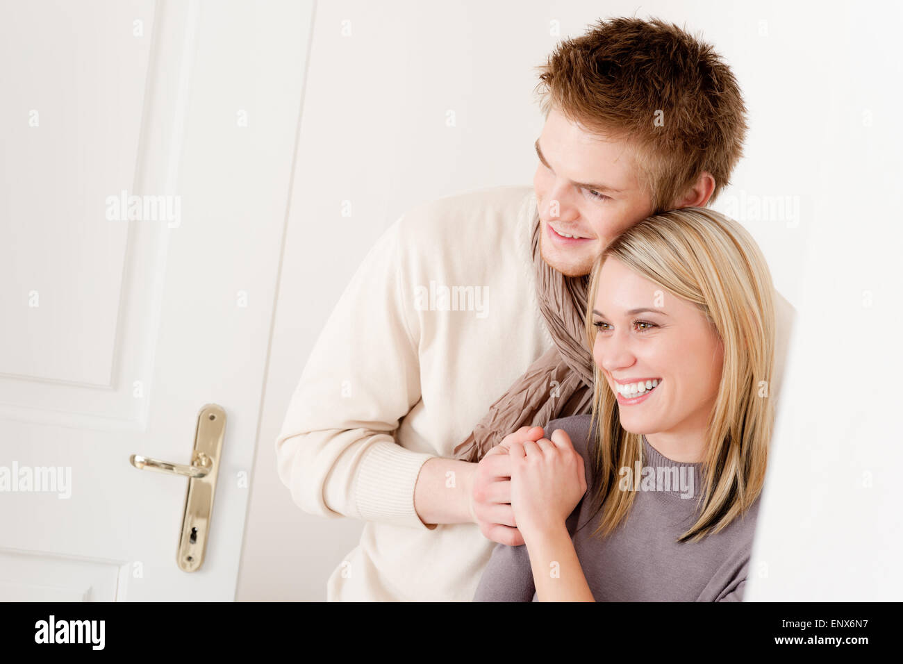 Couple in love - happy relax at home together Stock Photo - Alamy
