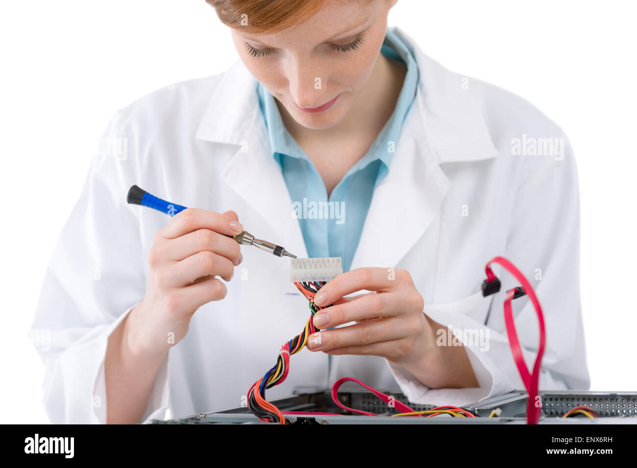 Female support computer engineer - woman repair Stock Photo - Alamy