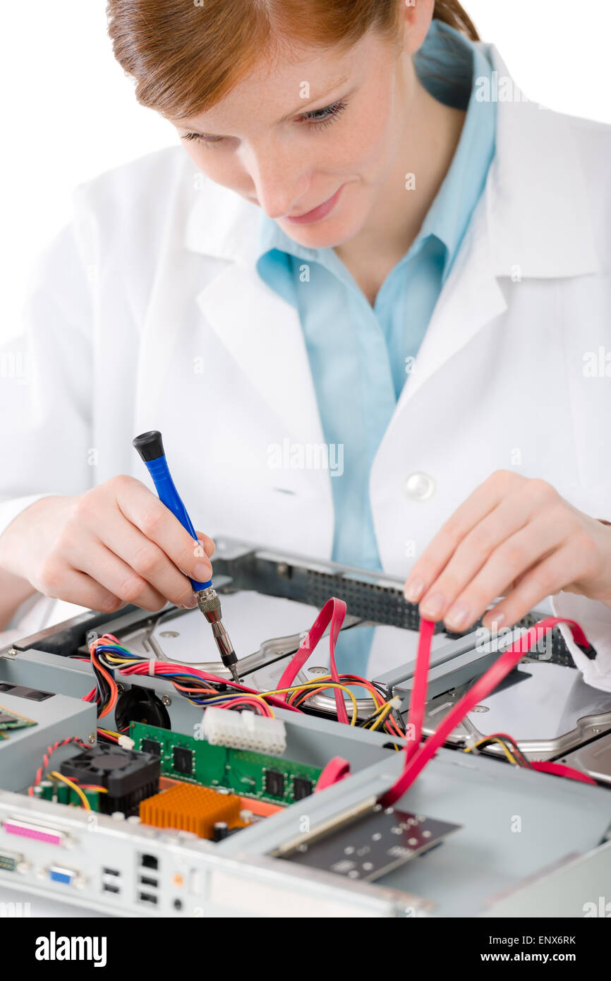 Female support computer engineer - woman repair Stock Photo - Alamy