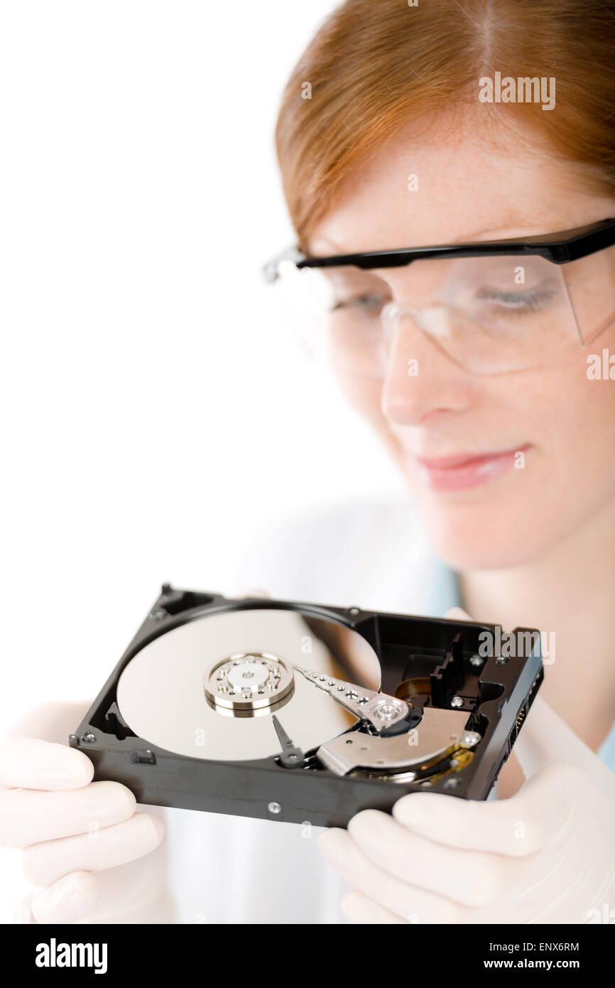 Female computer engineer - IT woman repair hard disc Stock Photo - Alamy