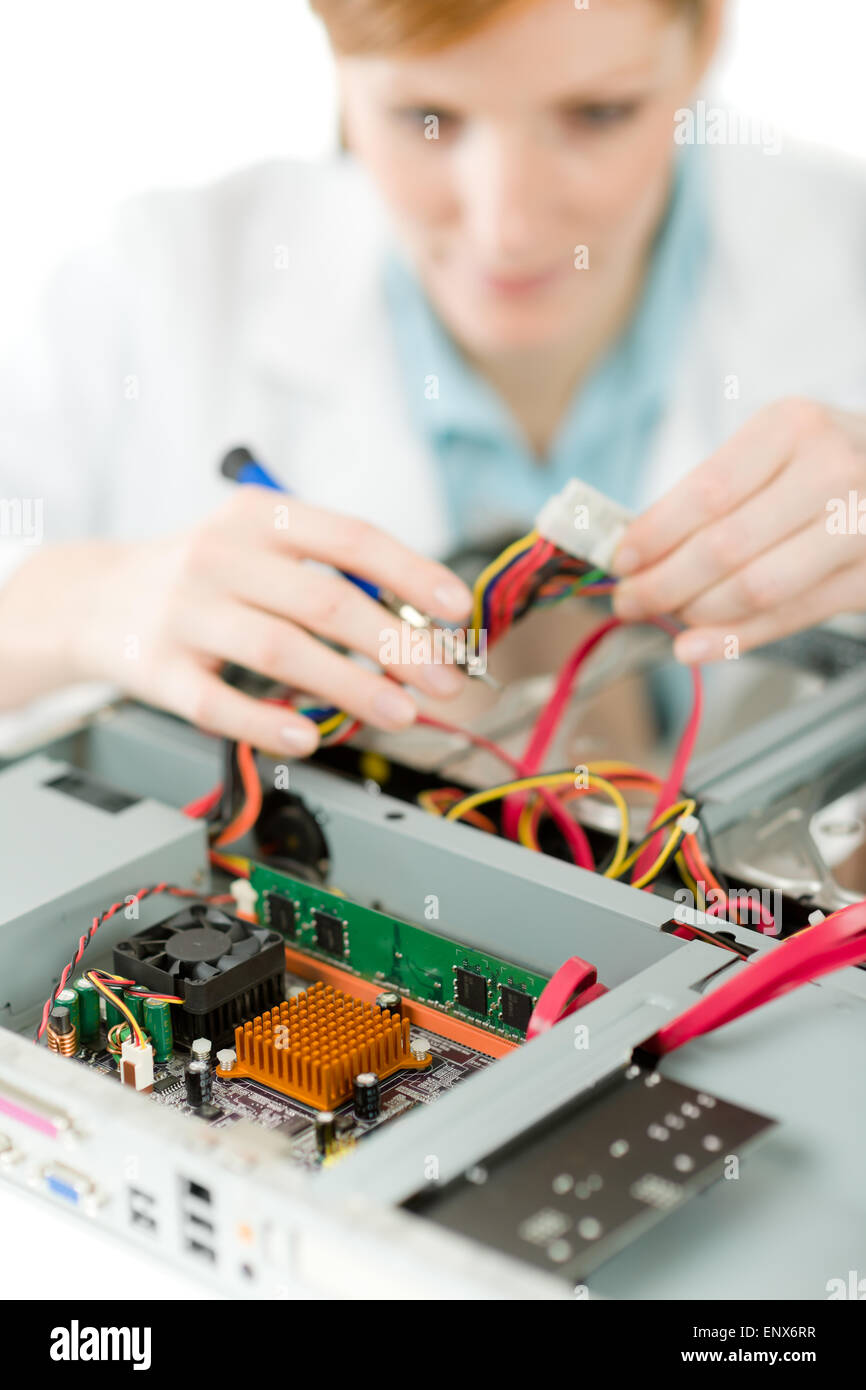 Female support computer engineer - woman repair Stock Photo - Alamy