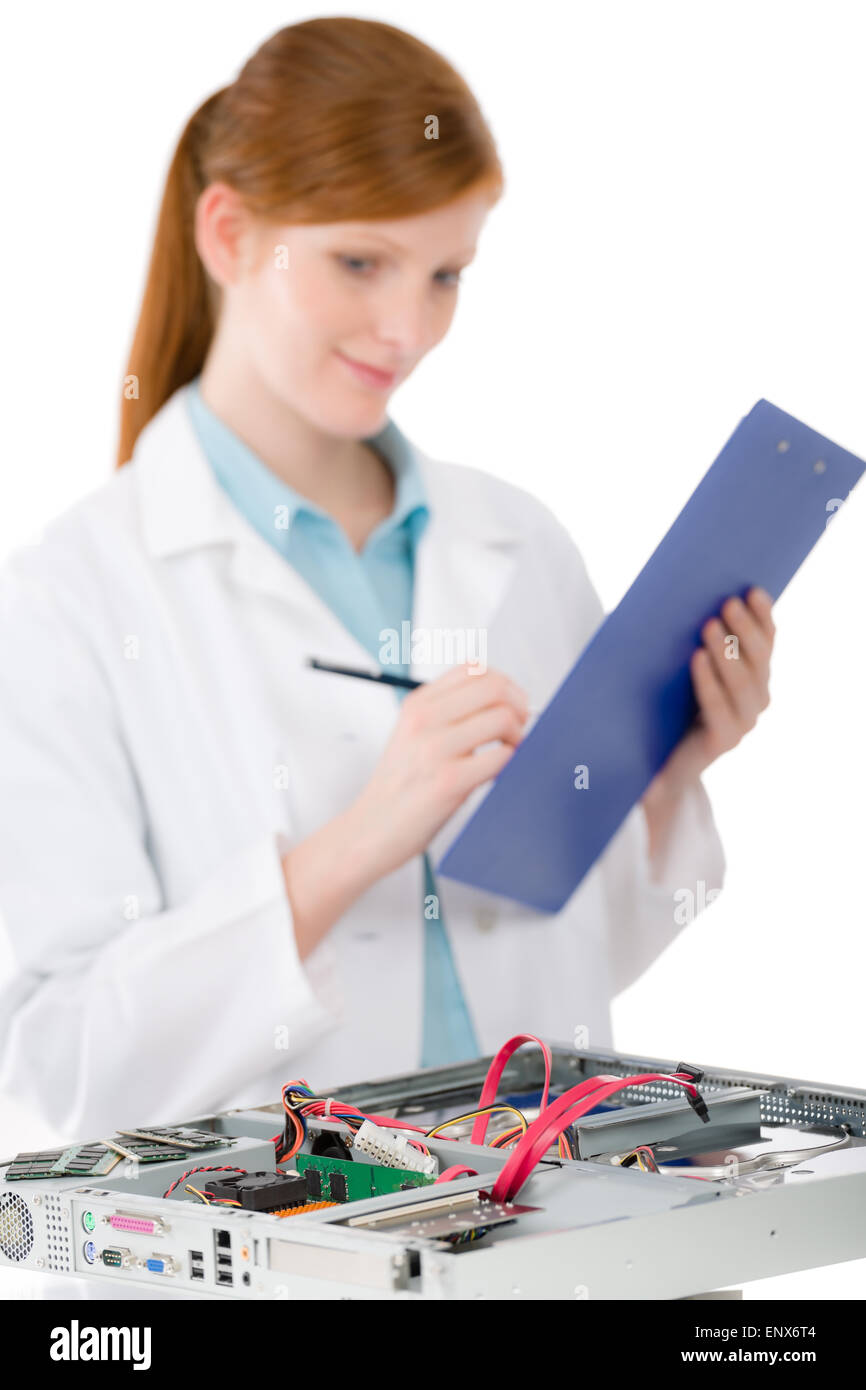 Female support computer engineer - woman repair Stock Photo - Alamy