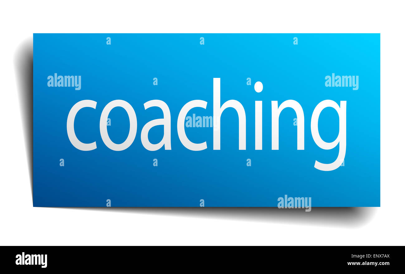 coaching blue square isolated paper sign on white Stock Photo - Alamy