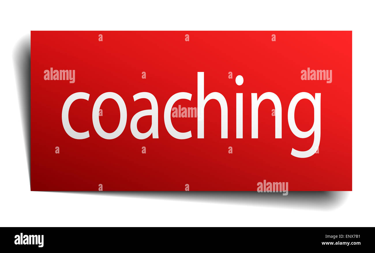 coaching red paper sign isolated on white Stock Photo - Alamy