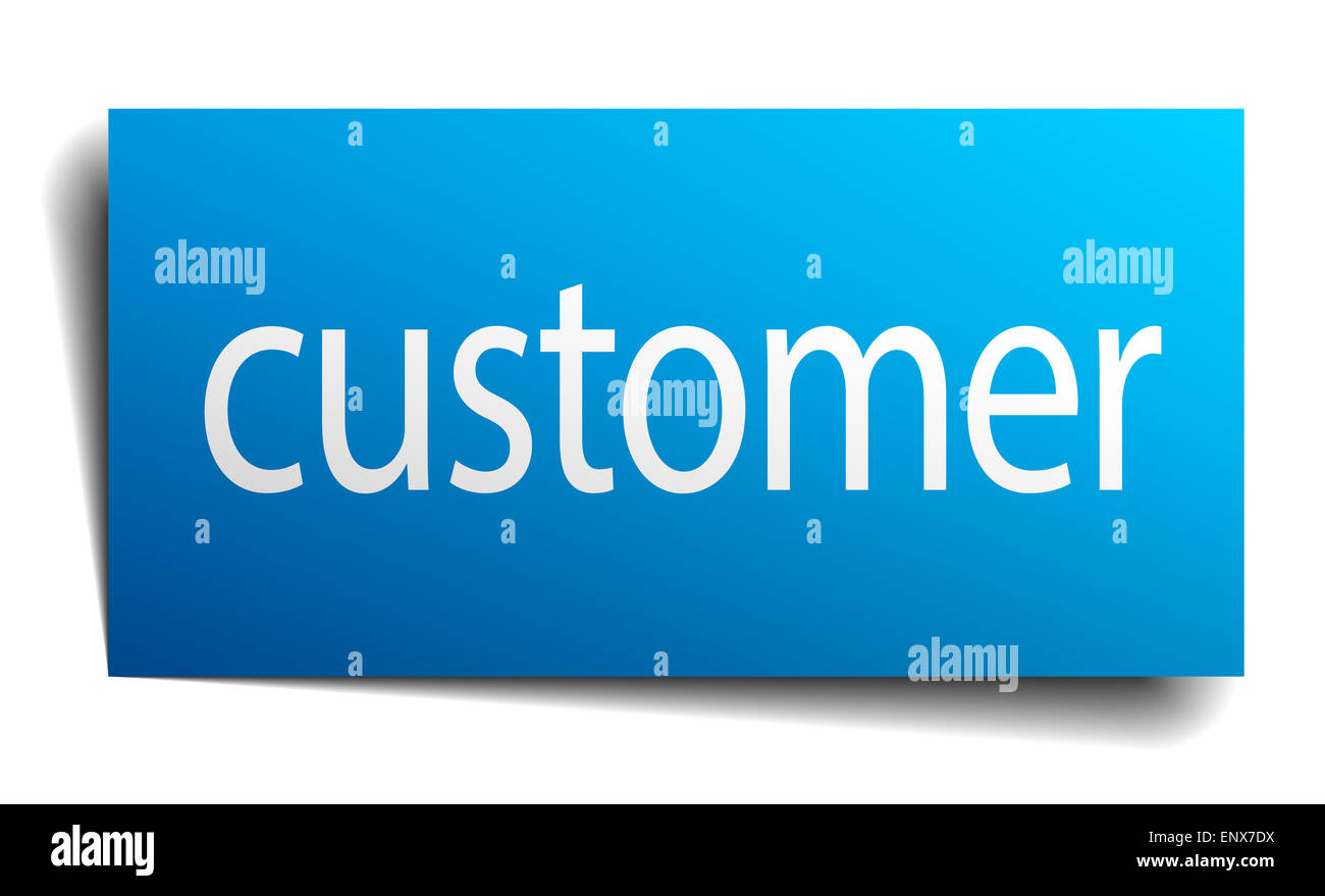 customer blue square isolated paper sign on white Stock Photo - Alamy