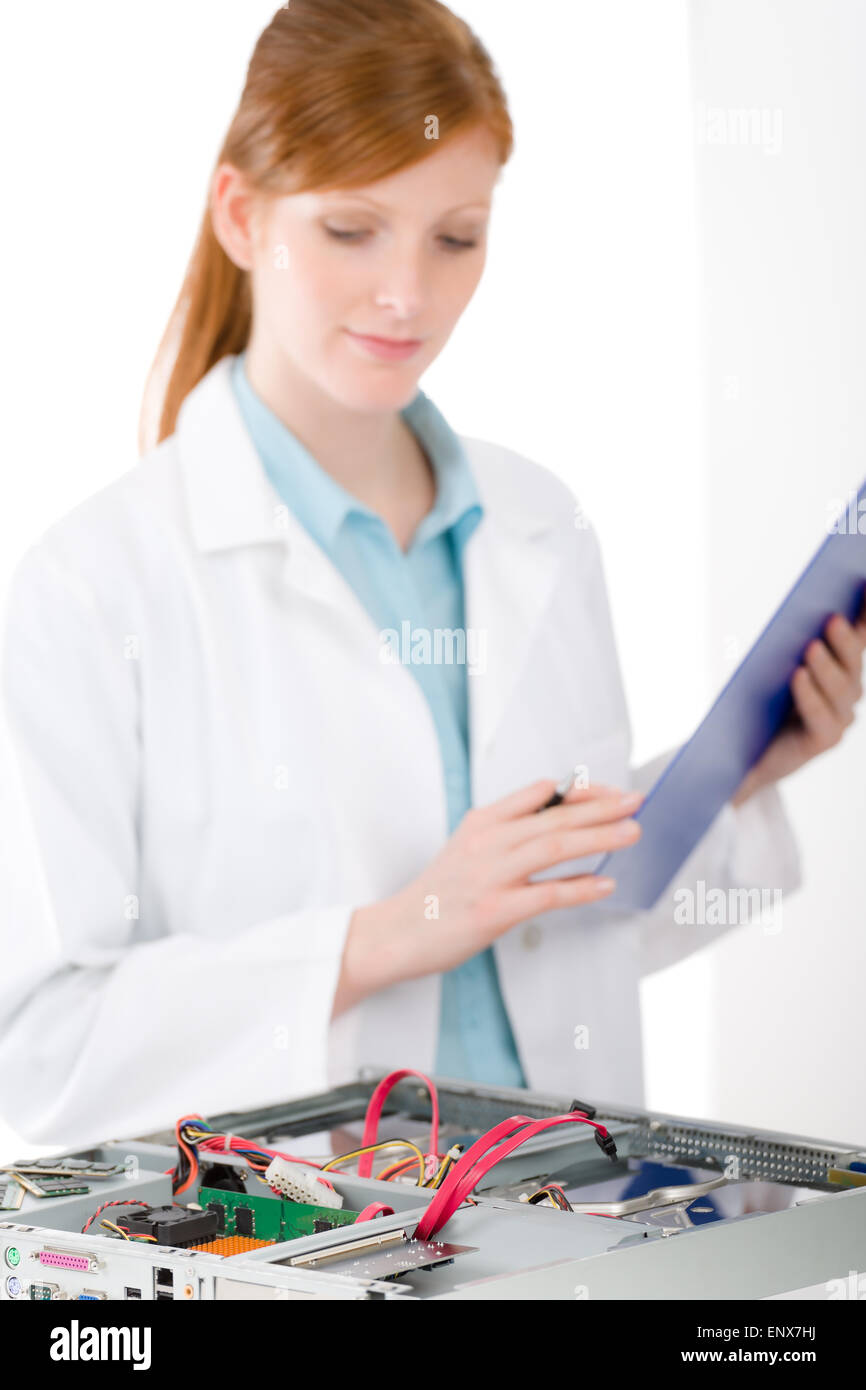 Female support computer engineer - woman repair Stock Photo - Alamy
