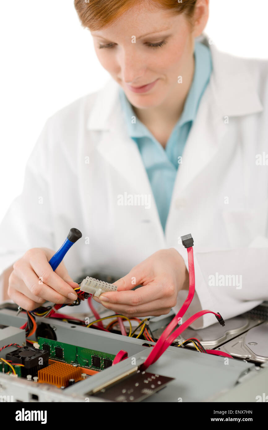 Female support computer engineer - woman repair Stock Photo - Alamy