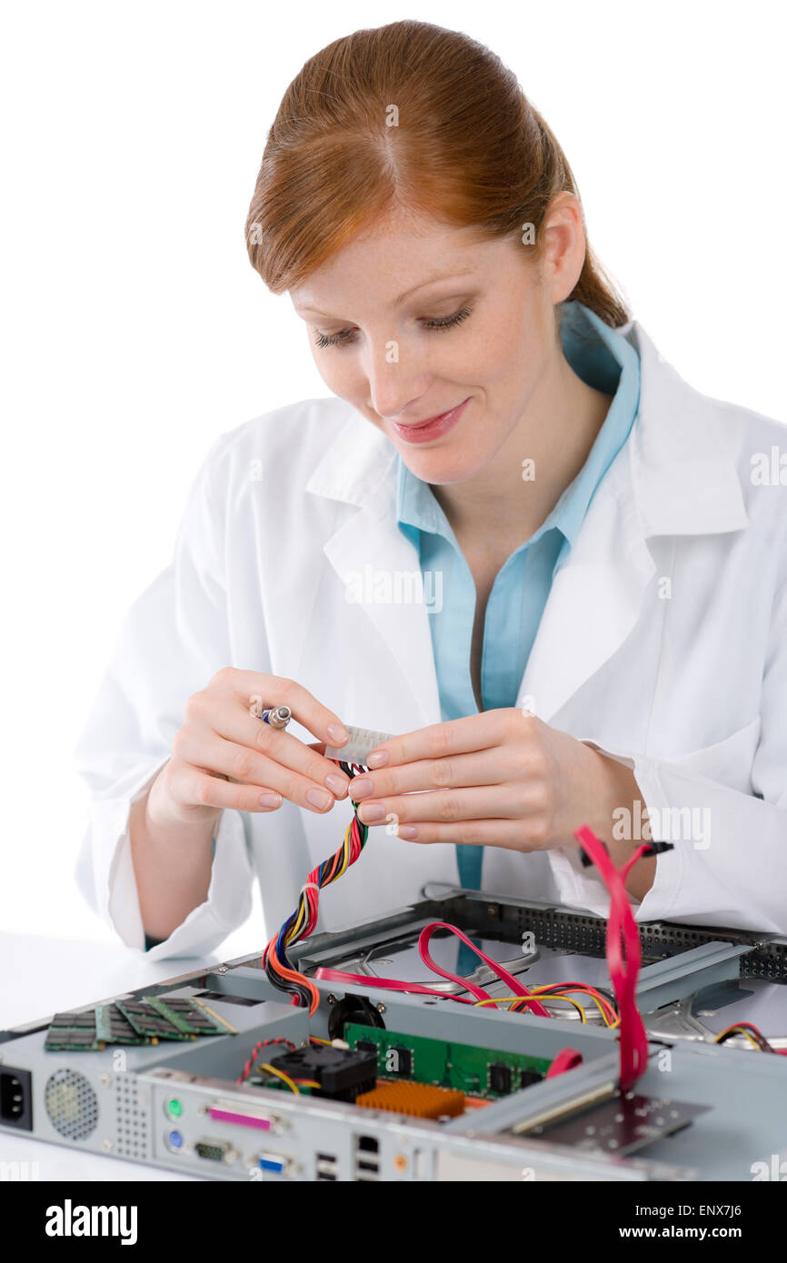 Female support computer engineer - woman repair Stock Photo - Alamy