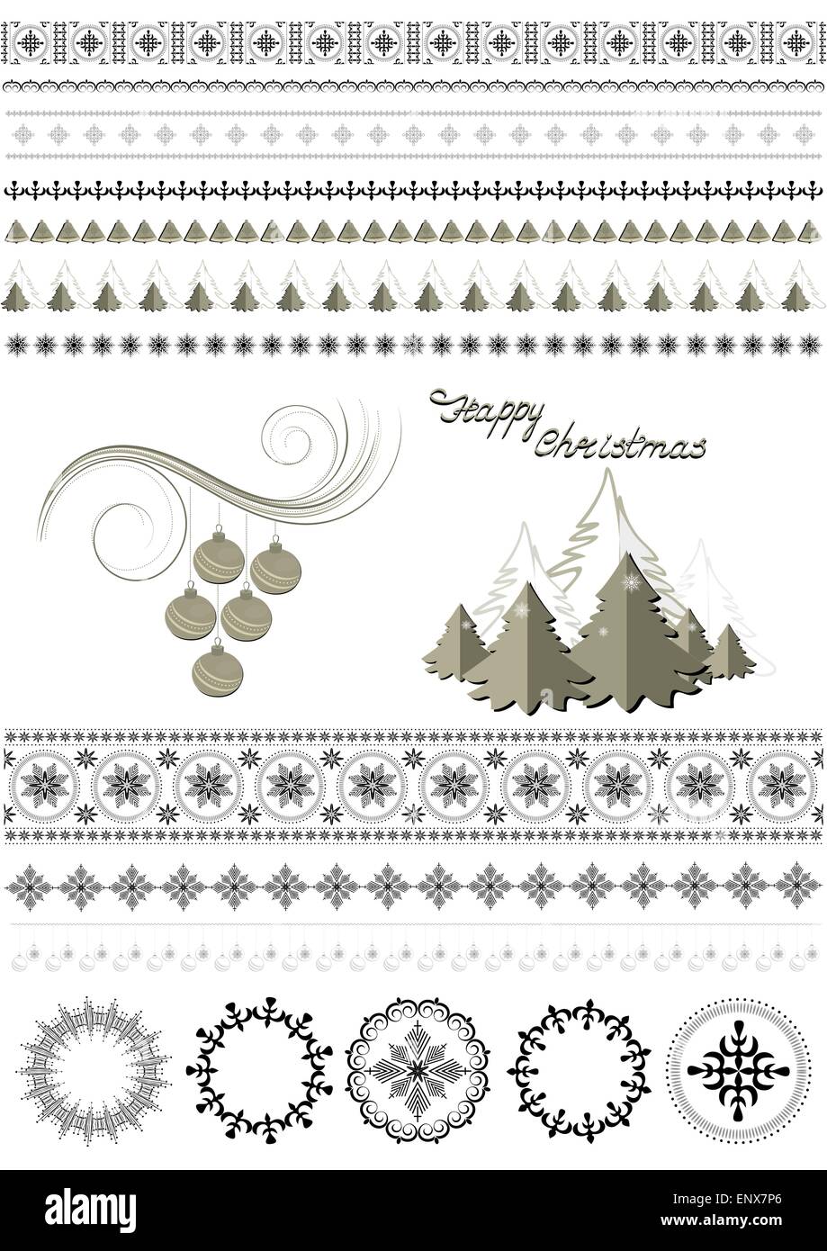 Borders and patterns on the Christmas theme Stock Vector Image & Art ...