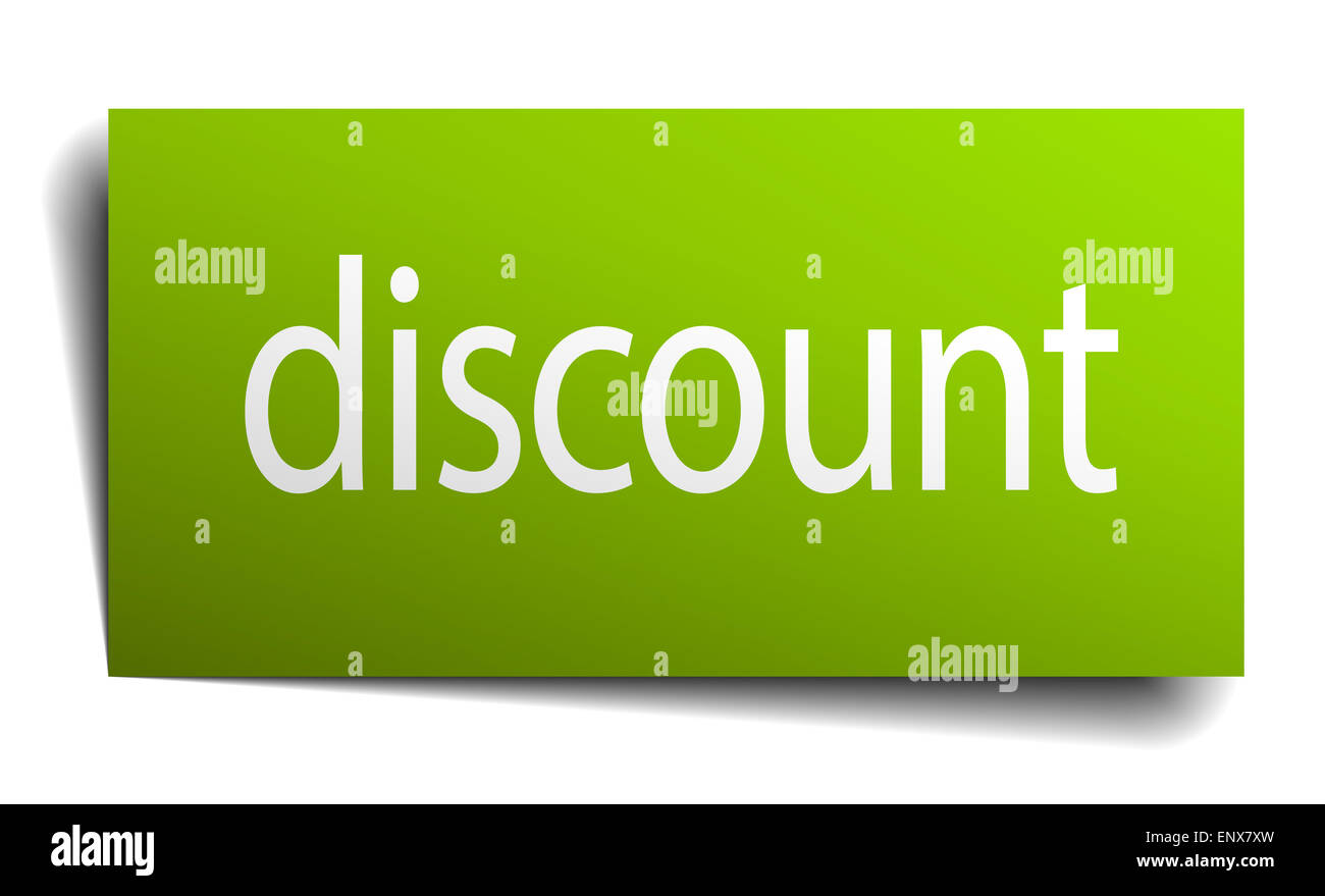 discount green paper sign on white background Stock Photo - Alamy
