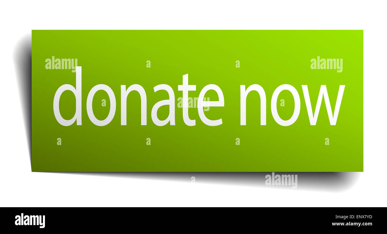 donate now green paper sign isolated on white Stock Photo - Alamy