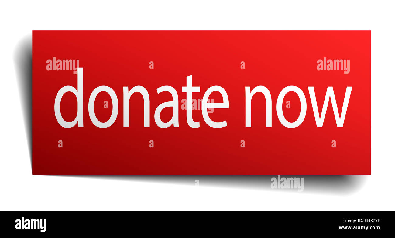 donate now red square isolated paper sign on white Stock Photo - Alamy