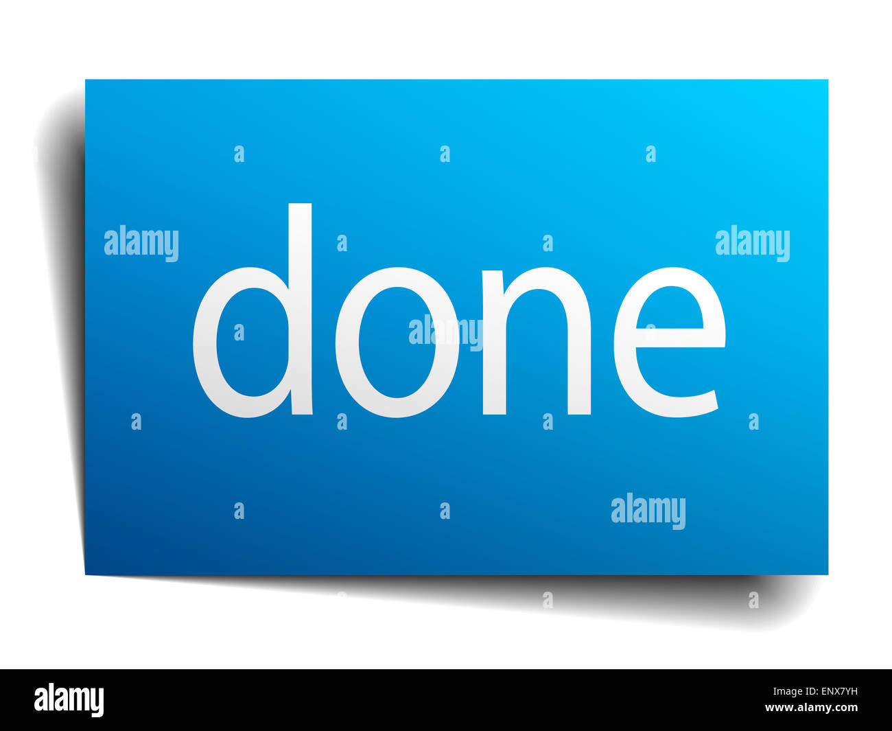 done blue paper sign on white background Stock Photo - Alamy