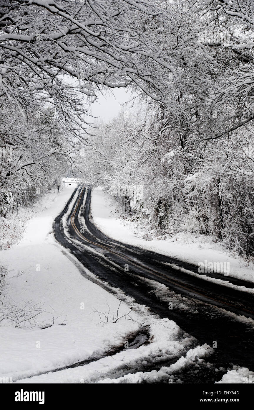 Snow storm on a rural highway Stock Photo - Alamy