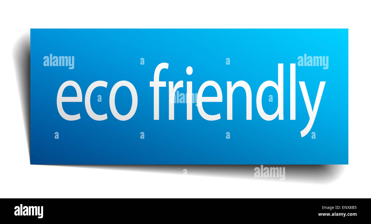 eco friendly blue paper sign isolated on white Stock Photo - Alamy
