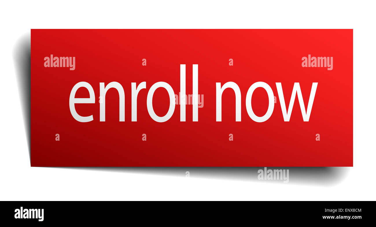 enroll now red square isolated paper sign on white Stock Photo - Alamy