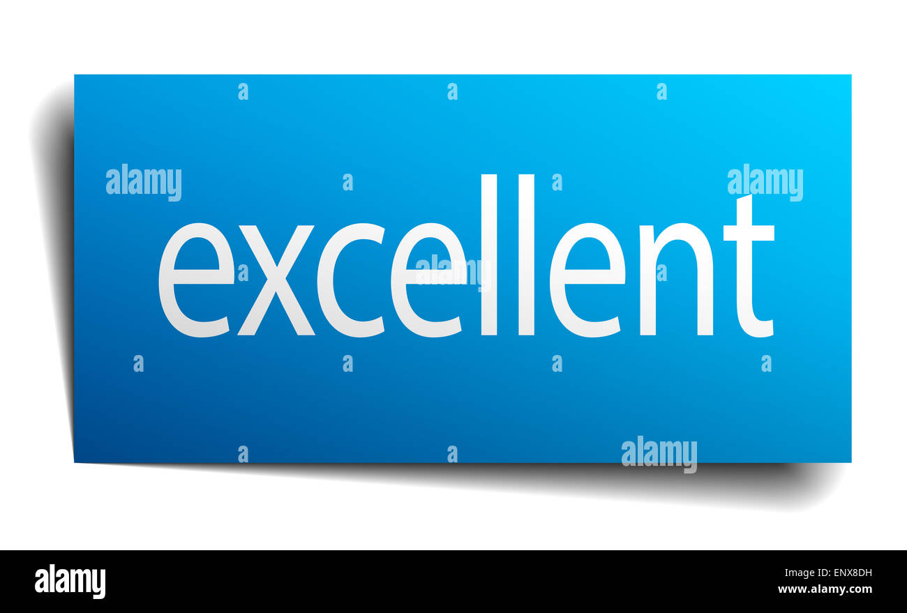 excellent blue paper sign on white background Stock Photo - Alamy