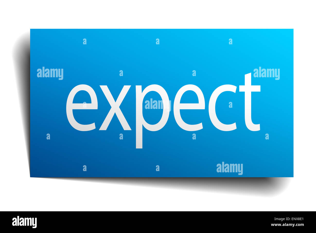 expect blue paper sign on white background Stock Photo - Alamy