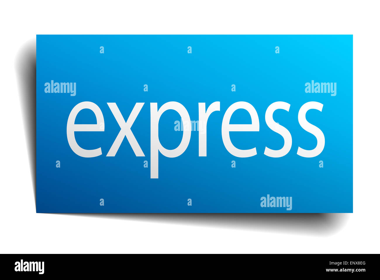 express blue paper sign on white background Stock Photo - Alamy