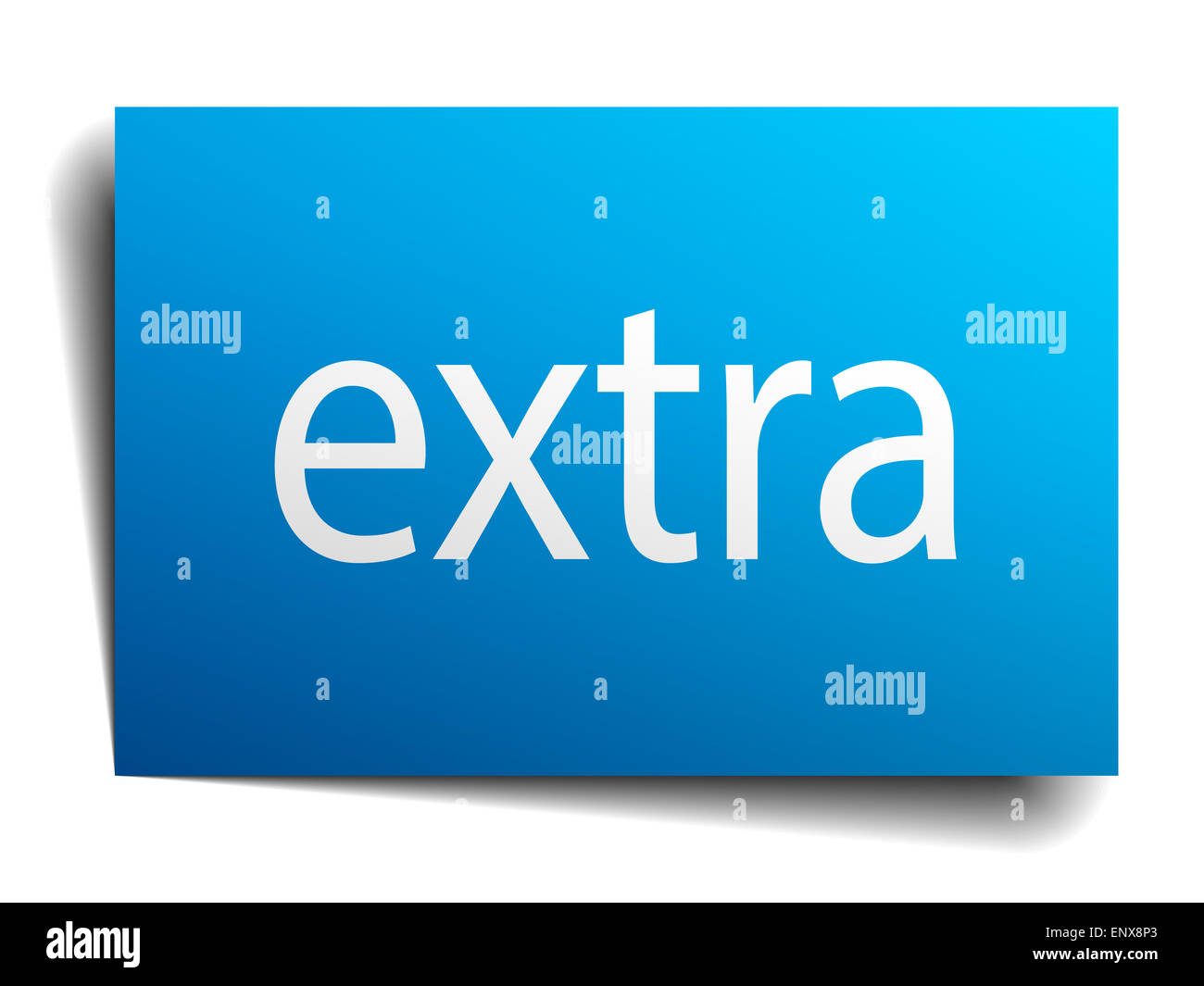 extra blue paper sign on white background Stock Photo - Alamy