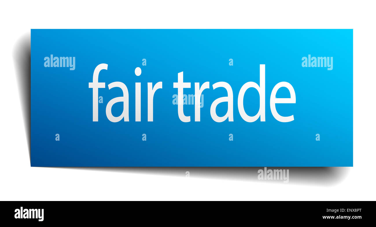 fair trade blue paper sign on white background Stock Photo - Alamy