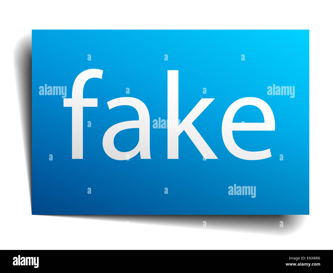 fake blue paper sign on white background Stock Photo - Alamy