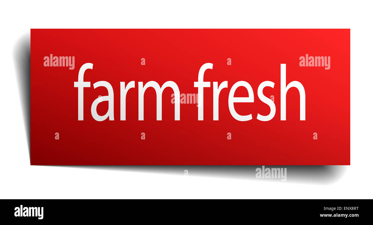 farm fresh red paper sign on white background Stock Photo - Alamy