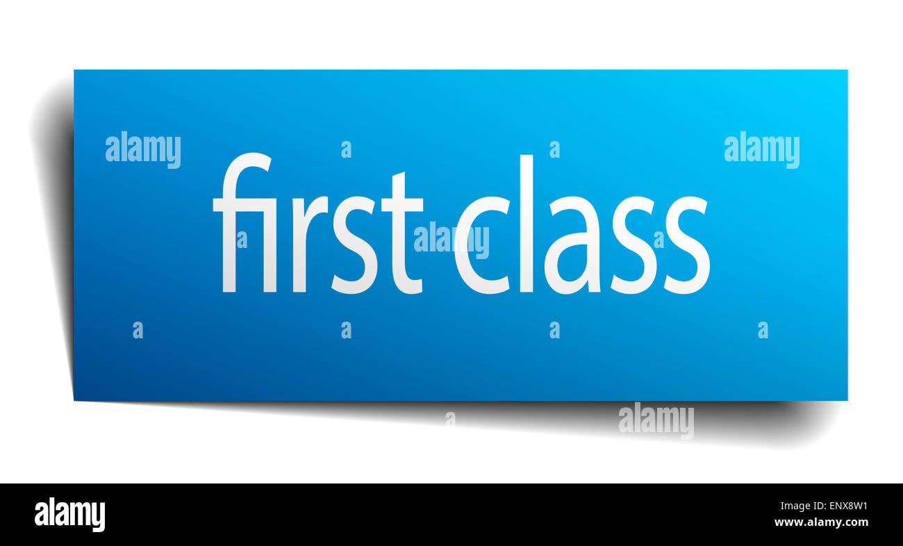 first class blue paper sign isolated on white Stock Photo - Alamy