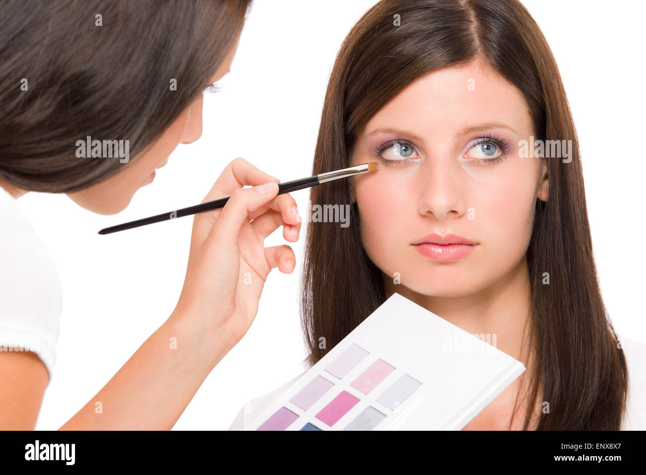 Make-up artist woman fashion model apply eyeshadow Stock Photo - Alamy