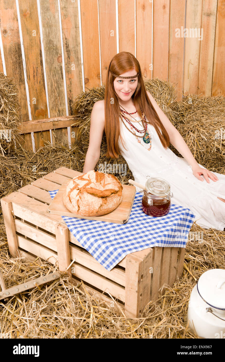 Redhead hippie young woman have organic breakfast Stock Photo - Alamy