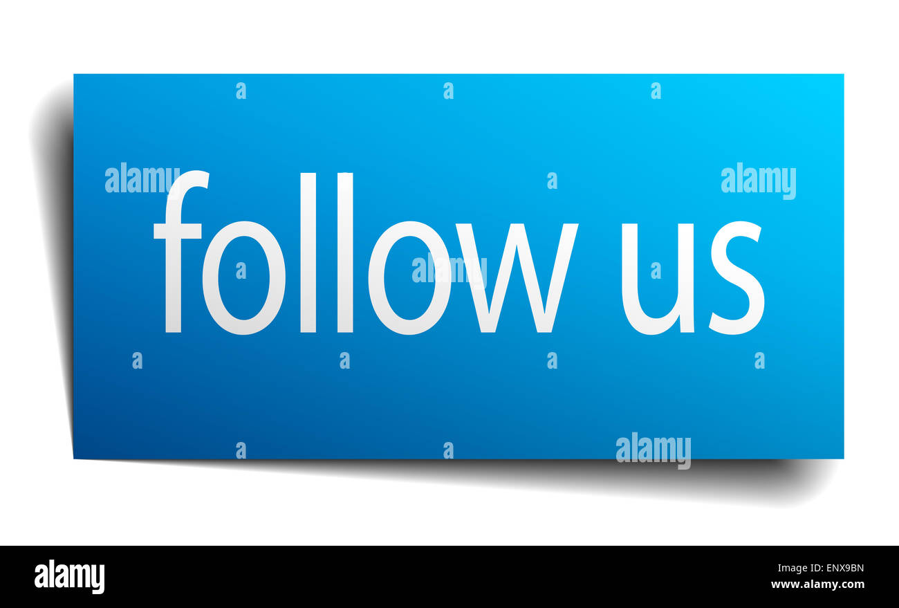 follow us blue paper sign on white background Stock Photo - Alamy