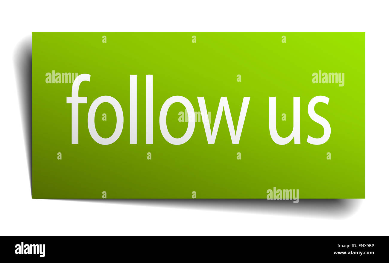 follow us green paper sign isolated on white Stock Photo - Alamy