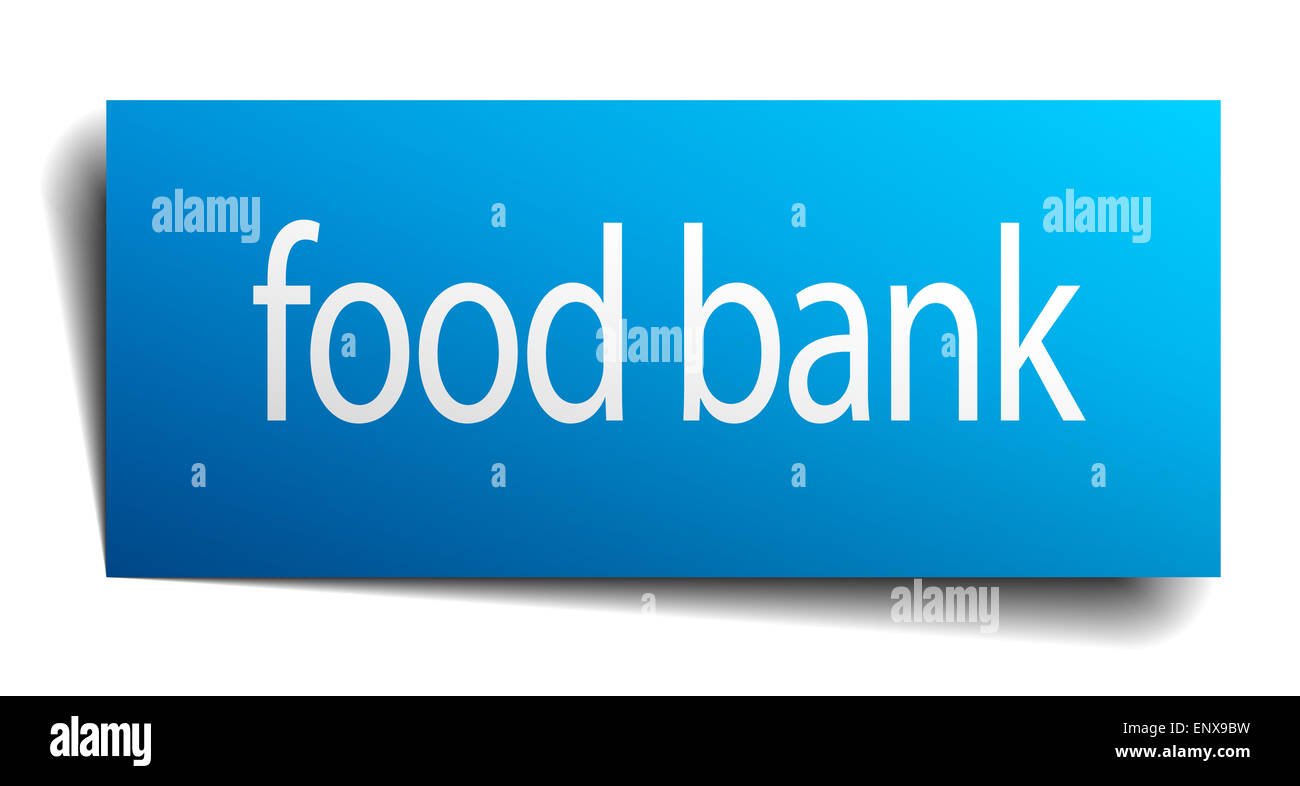food bank blue paper sign on white background Stock Photo - Alamy