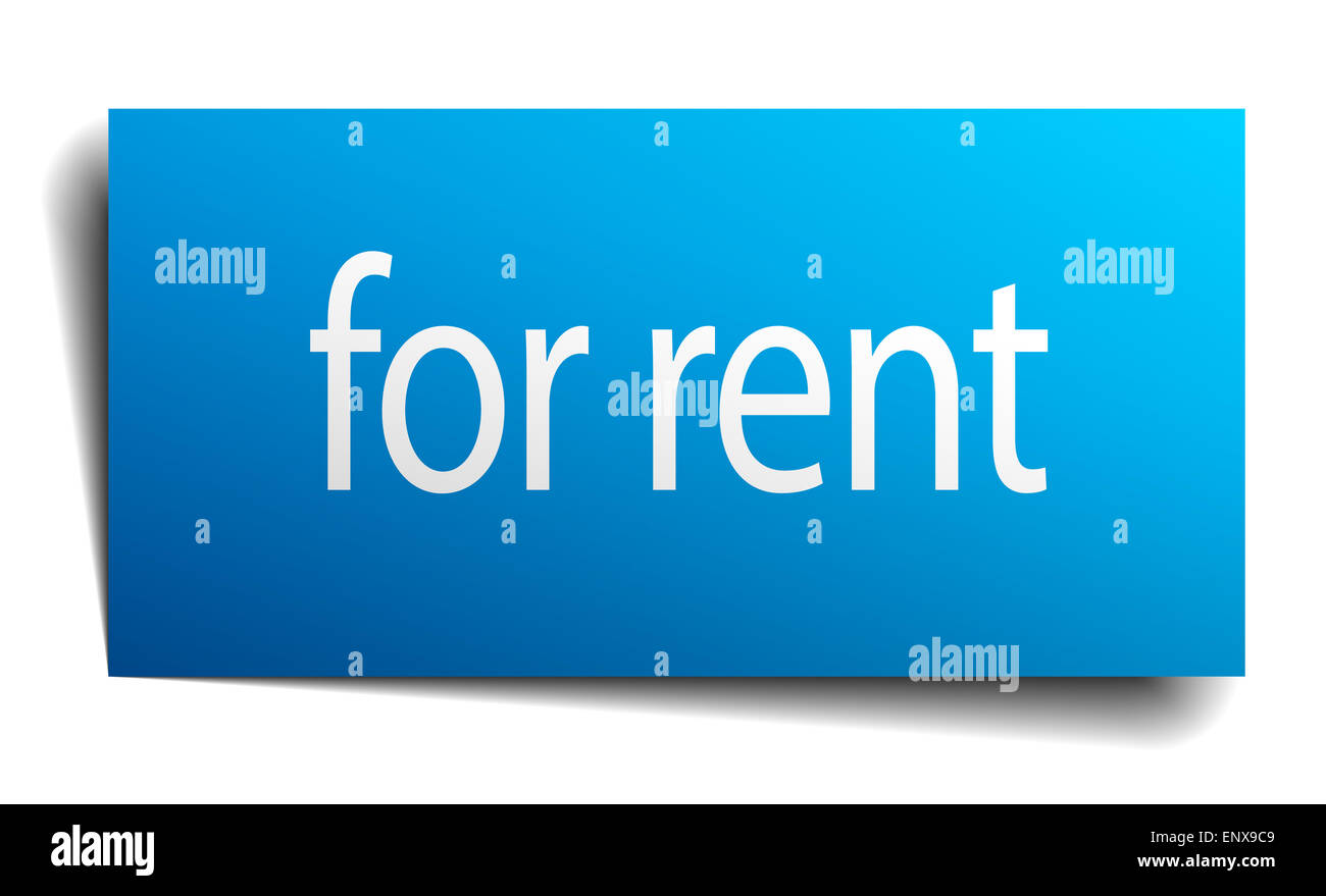 for rent blue paper sign on white background Stock Photo - Alamy