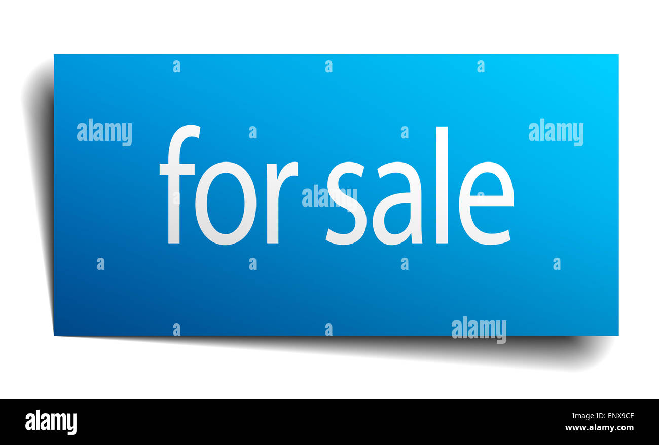 for sale blue paper sign on white background Stock Photo - Alamy