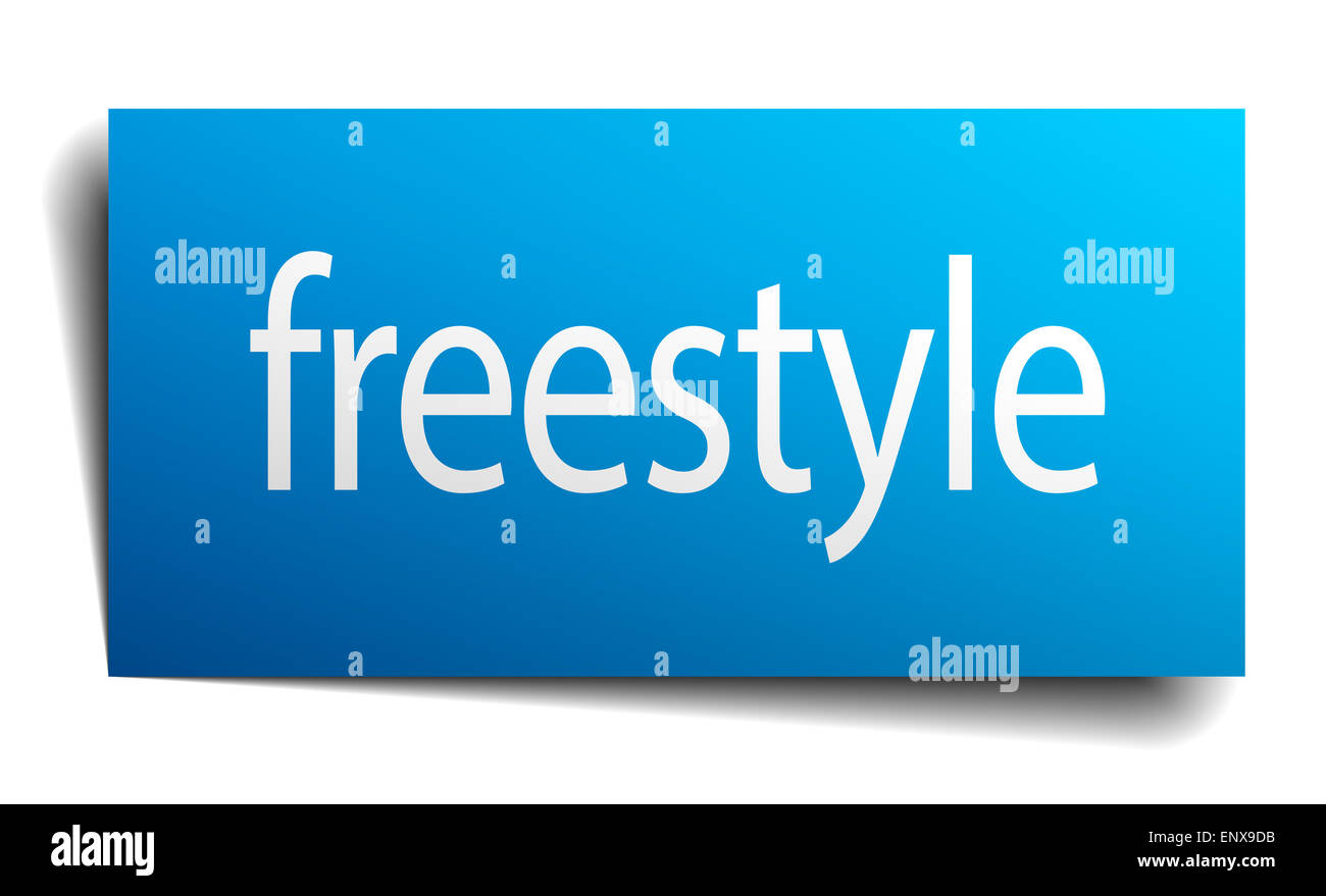 freestyle blue paper sign on white background Stock Photo - Alamy
