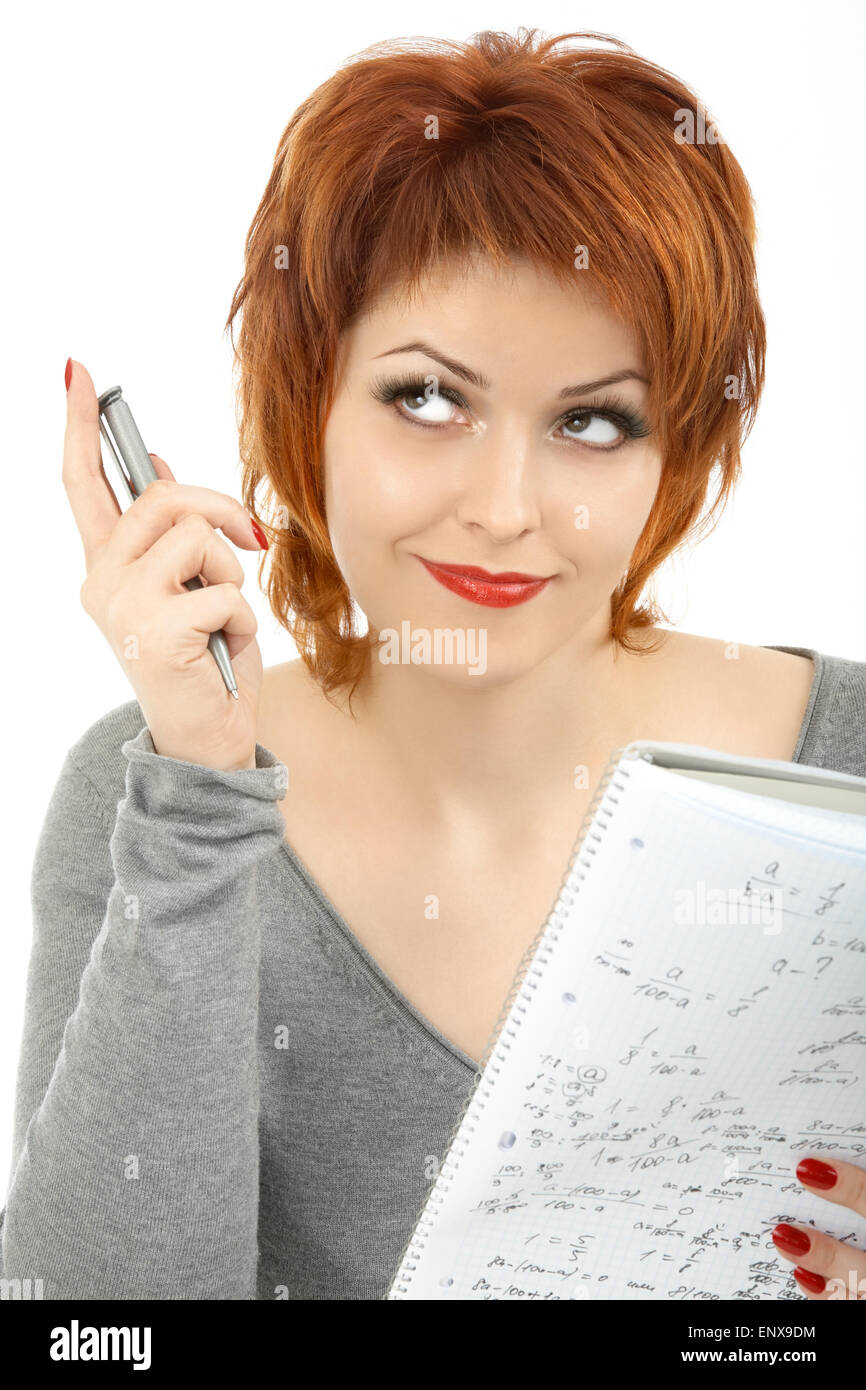 Portrait of the girl solving the mathematical problem Stock Photo - Alamy