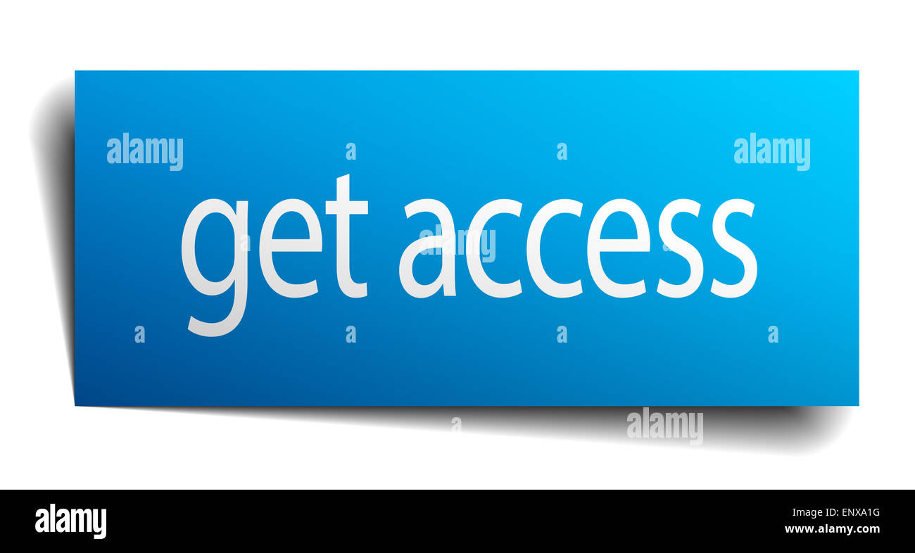 get access blue paper sign on white background Stock Photo - Alamy