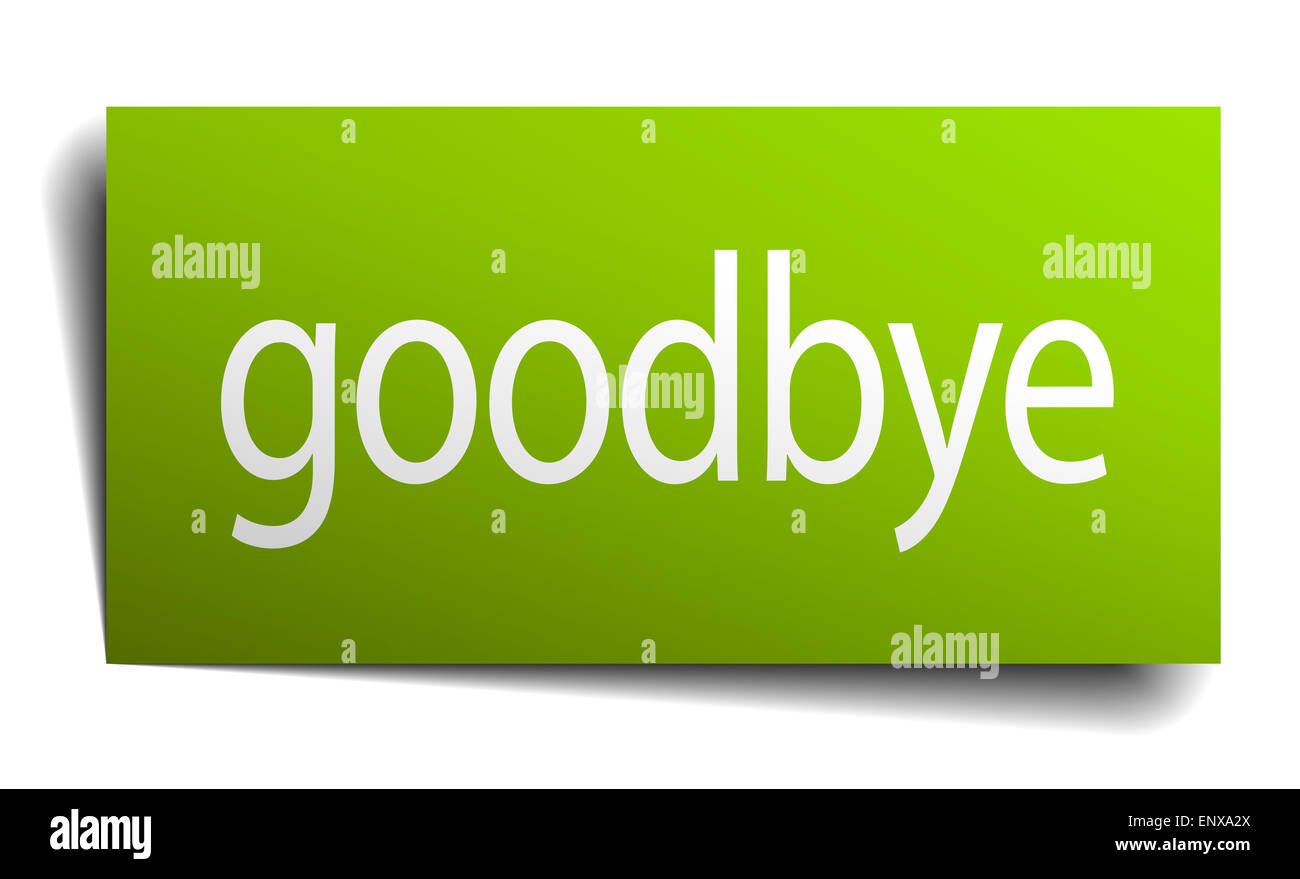 goodbye green paper sign isolated on white Stock Photo - Alamy
