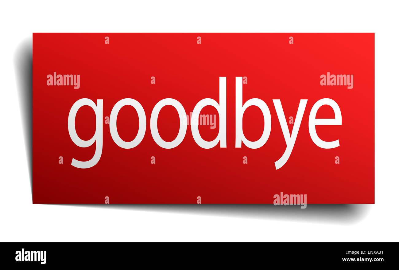 goodbye red square isolated paper sign on white Stock Photo - Alamy