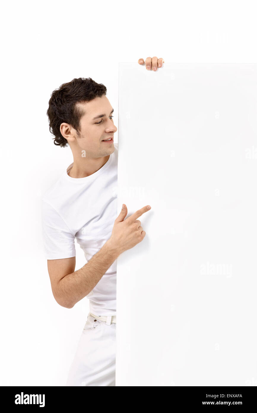 The young man with the empty form on a white background Stock Photo - Alamy