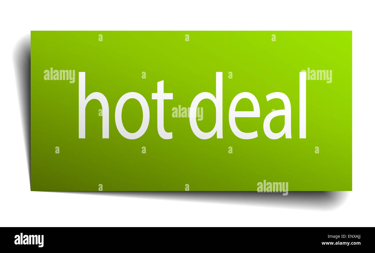 hot deal green paper sign isolated on white Stock Photo - Alamy